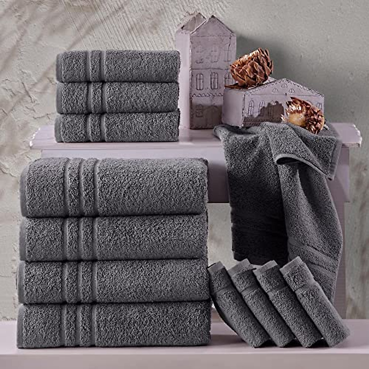 Hawmam Linen Grey Bath Towels Set of 4, Cotton Body Towel for Hotel, Gym, Spa, Soft Extra Absorbent Quick Dry Towels for Bathroom 27x54 Inch