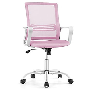 JHK Ergonomic Pink, Home Office Desk Lumbar Support Armrests, Mid Back Mesh Rolling Swivel Chair with Wheels for Adults
