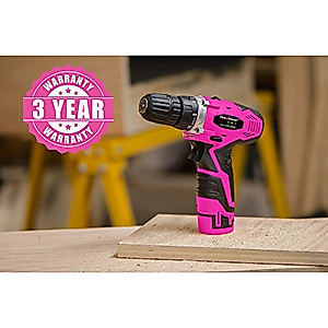 Pink Power Pink Drill Set for Women - 12V Li-Ion Pink Cordless Drill Driver Tool Kit for Women - Electric Screwdriver with Case, Battery, Charger and Bit Set