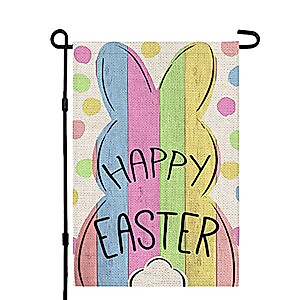 CROWNED BEAUTY Happy Easter Bunny Garden Flag 12×18 Inch Double Sided Rabbit Tail Outside Vertical Holiday Yard Flag