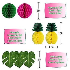 zilue Hawaiian Party Decorations, Tropical Birthday Party Supplies Flamingo and Palm Leaves Banner Tissue Paper Fan Pineapple Honeycomb Ball for Summer Luau Bachelorette Party