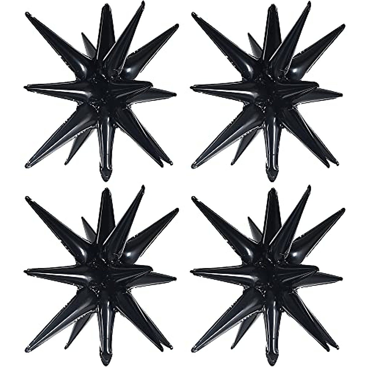 Toniful 4 Pcs 22inch 4D Black Starburst Cone Mylar Balloons 14Point Star Balloons Explosion Star Foil Balloons for Party Supplies Backdrop Christmas,New Year,Birthday, Wedding,Photo Booth Ornament