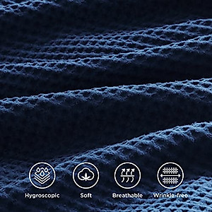 Bedsure Queen Size Patchwork Quilt Set & Navy Cotton Duvet Cover, Reversible Summer Lightweight Bedspread Coverlet Set and 100% Cotton Waffle Weave Navy Blue Duvet Coverwith 2 Pillow Shams