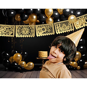 Gold Papel Picado Banner - Matte Gold Papel PicadoTissue Paper Banner for fiestas, weddings, bridal shower, engagement, baby shower, birthdays 2 pack/12ft long each)/ Not plastic