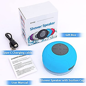 Annlend Waterproof Bluetooth Shower Speaker Portable Wireless Water-Resistant Speaker Suction Cup,Built-in Mic Gifts for Kids Speakerphone for iPhone Phone Tablet Bathroom Kitchen - Blue