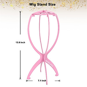 MISSUHUI Wig Stand Wig Holder, Short Wig Stand Portable Wig Head Stand, Collapsible Wig Holder for Multiple Wigs, Wig Display Stand Tool Travel Wig Stand (2Pcs Pink)
