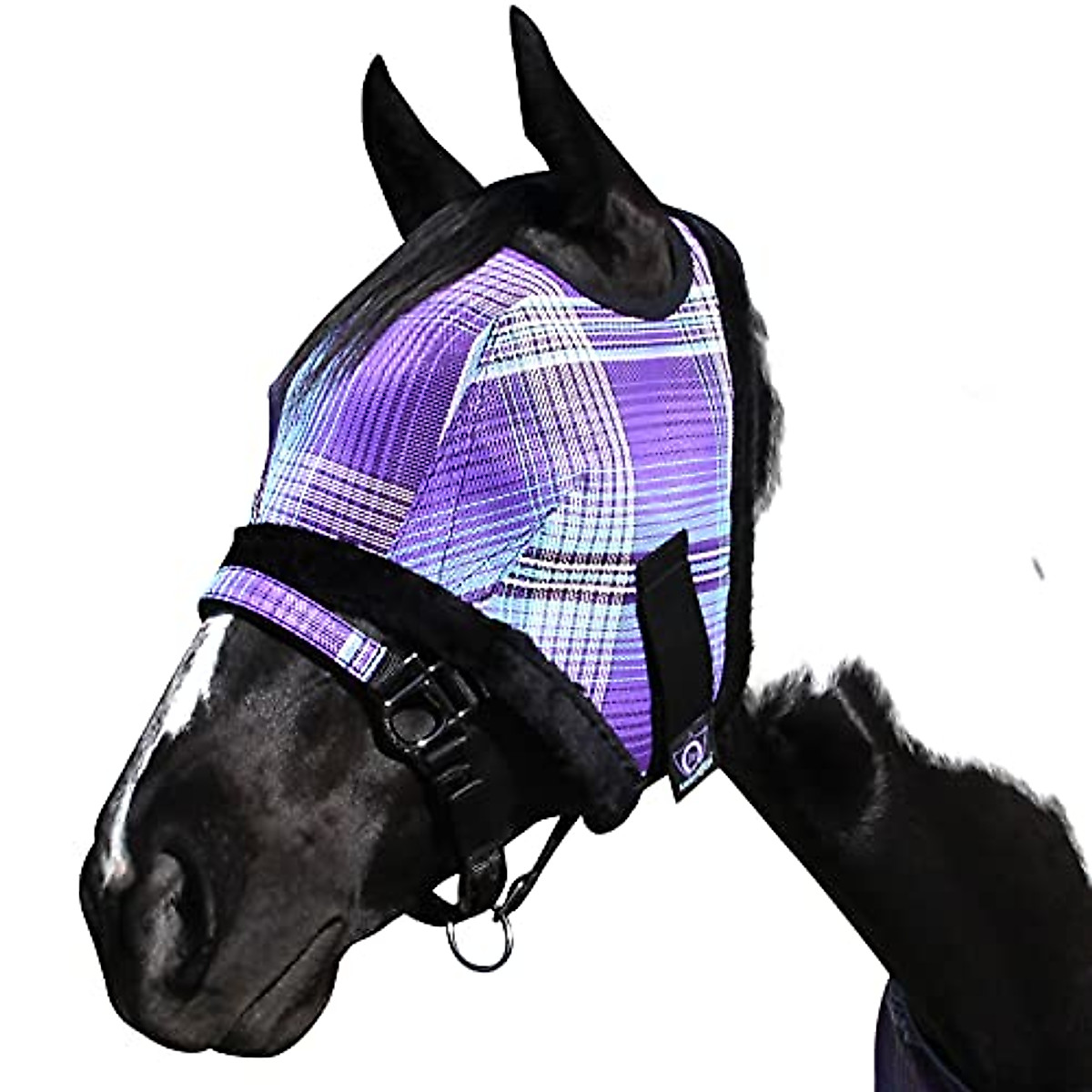 Kensington Fly Mask with Fleece Trim for Horses — Protects Face and Eyes from Flies and Sun Rays While Allowing Full Visibility — Breathable and Non Heat Transferring, Medium, Lavender Mint