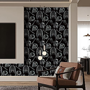 Peel and Stick Wallpaper Gothic Wallpaper Clear Crystal Skull Wallpaper Black Removable Wallpaper Removable Accent Wall Decorations Temporary Wallpaper for Bedroom & Halloween Party 17.3"x118.1"