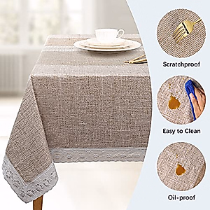 JUCFHY Vinyl Tablecloth with Flannel Backing,Plastic Waterproof Rectangle Tablecloths,Flannel Backed Table Cloth for Camping Dining Indoor & Outdoor,Durable Table Cover(Brown Stripes,52 x 72 Inch)