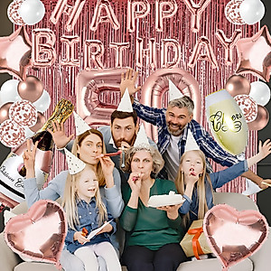 50th Birthday Decorations for Her, Rose Gold 50 and Fabulous Bday Decor for Woman, Happy Birthday Banner, Curtains, tablecloth, Cake Topper, Sash and Crown, Balloons Fifty Year Old Party