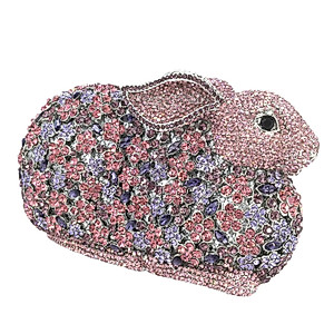 Rabbit Bunny Women Crystal Evening Bags and Clutches Formal Party Dinner Rhinestone Minaudiere Purse and Handbag (A)