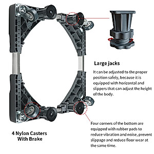 Multi-functional Adjustable Washing Machine Stand Base Furniture Fridge Stand with 4 Strong Bearing Feet and 4 Wheels, Movable Refrigerator Stand Dryer Base, Color Gray