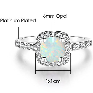 Jude Jewelers Princess Cut Created Fire Opal Engagement Ring (Silver, 7)