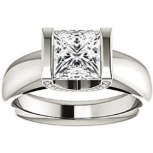 Mois 3 CT Princess Colorless Moissanite Engagement Ring for Women/Her, Wedding Bridal Ring Set, Eternity 14K Solid Gold Diamond Solitaire Half Bezel Set for Her