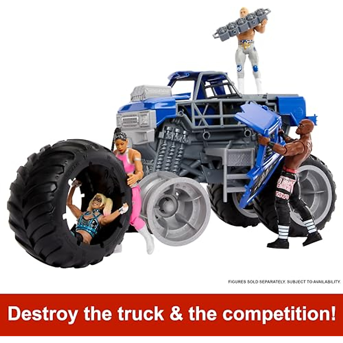 Mattel WWE Action Figure & Vehicle Playset, Wrekkin Slam Crusher Monster Truck with 8 Breakaway Parts