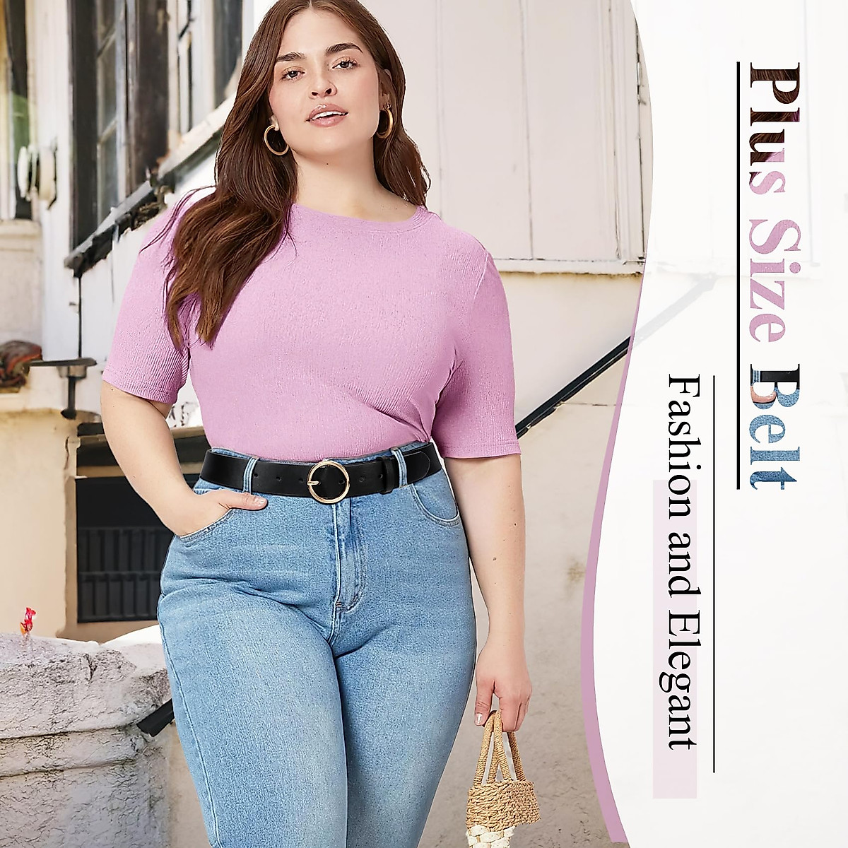 SUOSDEY Women Leather Belts,Plus Size Fashion Soft Faux Leather Jeans Belts with O-Ring Buckle,black