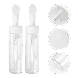 Lurrose Foaming Bottle with Brush, 200ml Plastic Mini foaming soap Dispenser Pump Dispenser Bottle sub Bottle Empty Facial foaming Bottle for Shampoo, Liquid, Oil, 2pcs