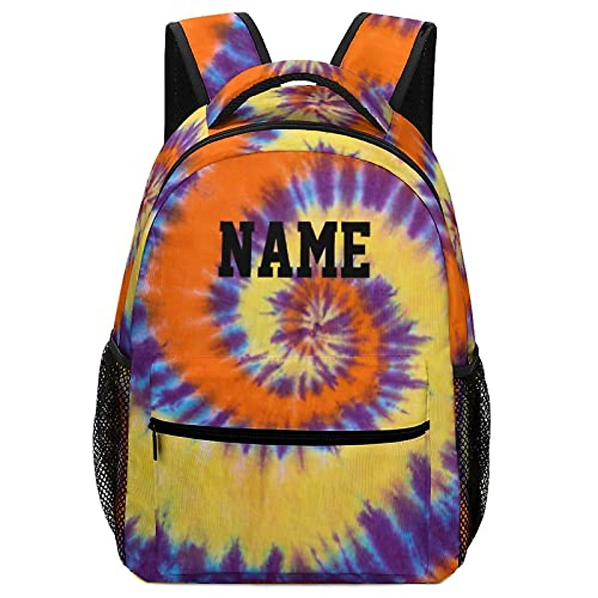 Aicihert Custom Orange Tie Dye Backpack Personalized Name Text Backpack Daypacks Customized BookBags School Bag for Student Boys Girls