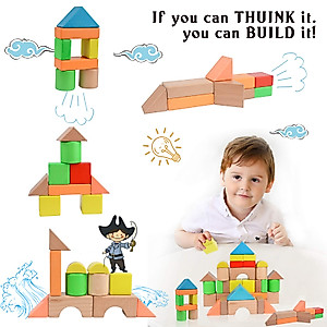 Large Wooden Building Blocks Set - Educational Preschool Learning Toys with Carrying Bag, Toddler Blocks Toys for 3+ Year Old Boy and Girl Gifts