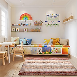 nuLOOM Drey Striped Shag Area Rug - 6x9 Shag Area Rug Casual Red Multi/Multicolor Rugs for Living Room Bedroom Dining Room Nursery