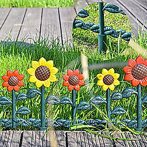 Sungmor Plastic Edgings Garden Picket Fence - Grass Lawn Flowerbeds Plant Borders - Decorative Sunflower Landscape Path Panels - Pack of 4 (Overall Length 98 Inches) - Lightweight & Easy Installation