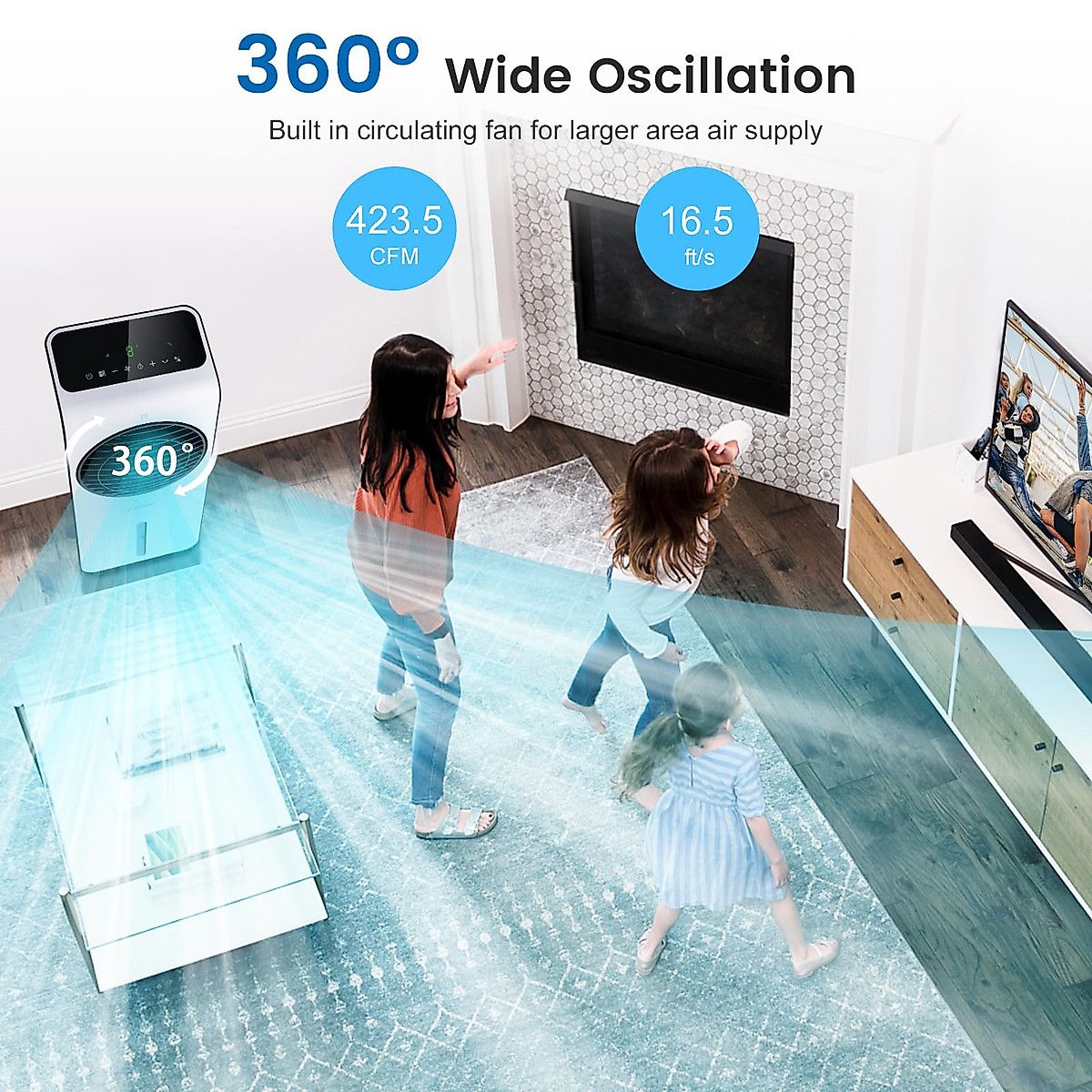 ARLIME Evaporative Air Cooler, 3-in-1 Portable Air Conditioner, AC Fan w/ 3 Modes, 24 Speeds Settings, 12H Timer & Remote Control, Swamp Cooler for Office, Bedroom, Home