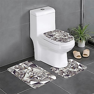 Glitter Abstract Diamond Crystal Pattern Print 3 Pieces Bathroom Rug Set 1 Rectangular Floor pad 1 U-Shaped Floor mat 1 O-Shaped closestool pad