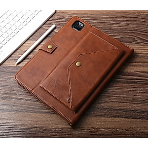 iPad Pro 12.9 inch 2022/2021/2020/2018 PU Leather Case with Apple Pencil Holder Auto Wake/Sleep Shoulder Strap for iPad Pro 12.9 6th/5th/4th/3rd Generation (Brown)