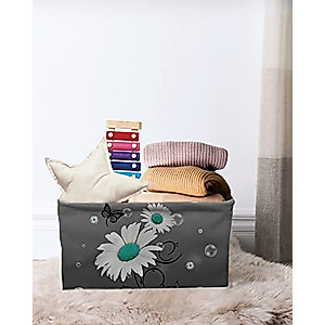 Teal White Daisy Storage Bins 2 Pack, Large Waterproof Storage Baskets for Shelves Closet, Rustic Bubble Abstract Art Gray Storage Basket Foldable Storage Box Cube Storage Organizer with Handles