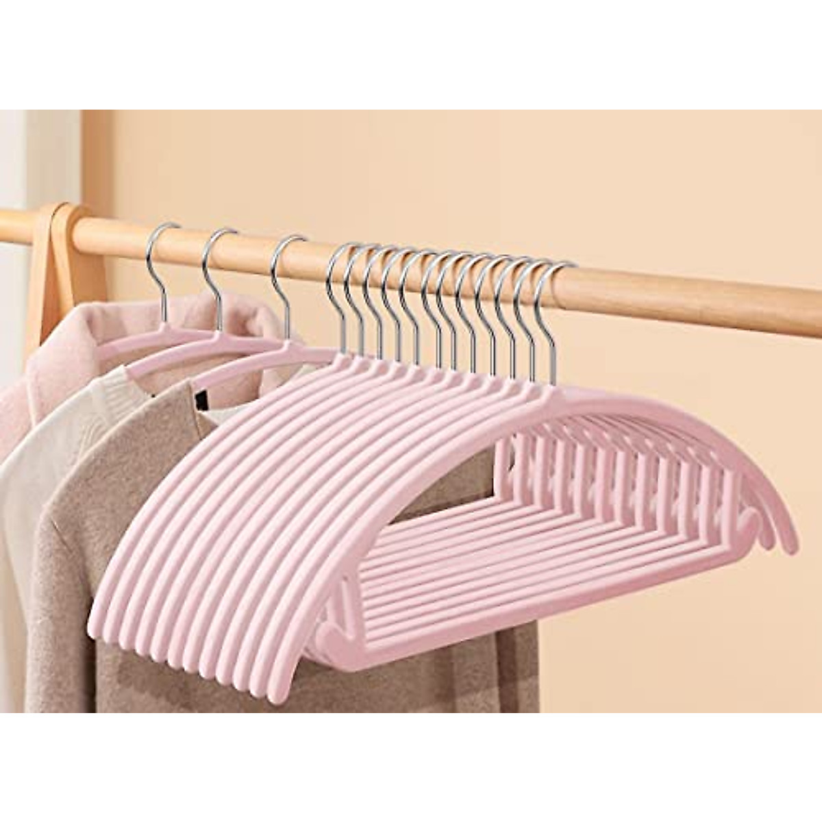 10 PCS Flocking Hanger Non-Slip no Trace Drying Rack Home Wardrobe Storage and organizing Hangers 【Ovalmodel】 Pink
