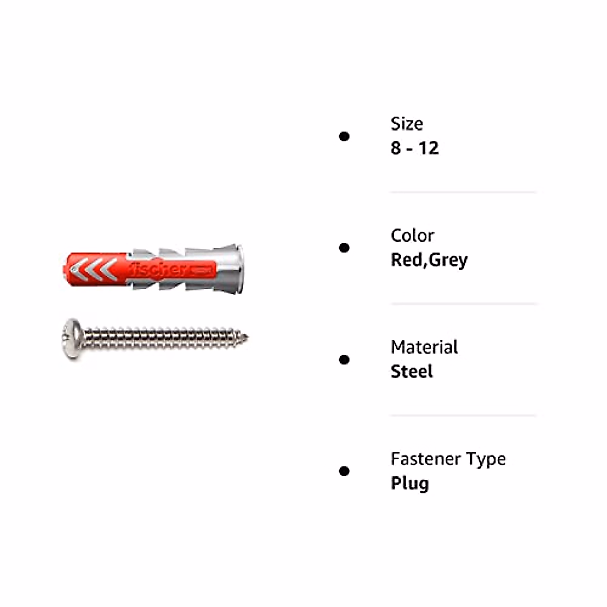 fischer DuoPower 5/16" x 1-5/8" S PH, powerful universal plug with panhead screw, intelligent 2-component technology for fastenings in concrete, bricks, gypsum plasterboard, etc., 50 plugs & 50 screws