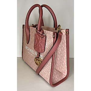 Michael Kors Mirella Small Shopper Top Zip Bag bundled SM TZ Coinpouch Purse Hook (Pink MK Signature)