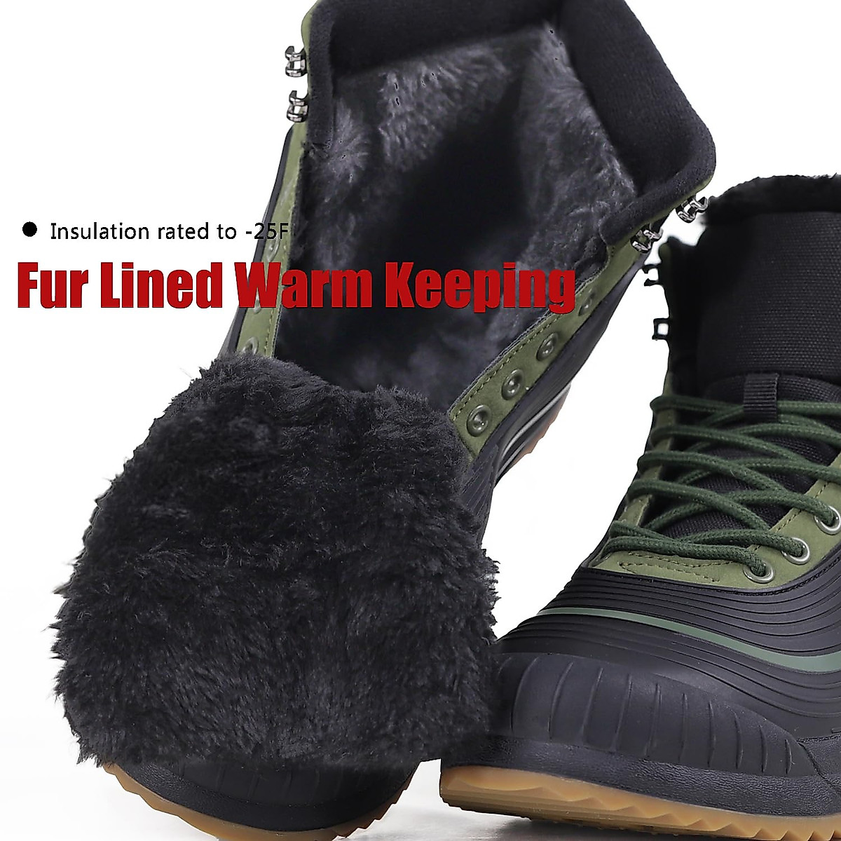ulogu Snow Boots men Waterproof Insulated Green Duck Boots Fur Lined Warm Ankle Booties Lightweight Comfortable Winter Walking Shoes Zapatos Botas Invierno Para hombres