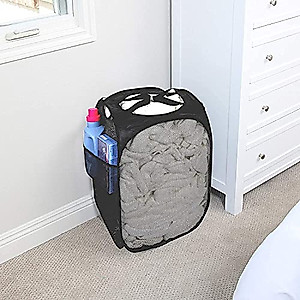 Laundry Basket, Laundry Hamper - Mesh Popup Laundry Hamper. Portable, Durable Handles, Collapsible for Storage, and Easy to Open. Great for The Kids Room, College Dorm, or Travel. (Black)[SHOOTING]