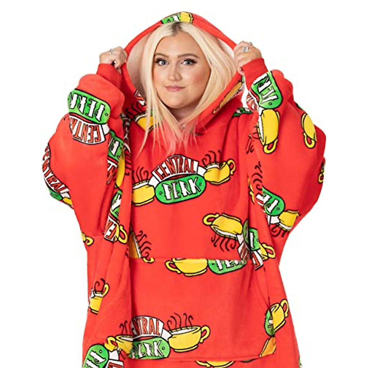 Friends Central Perk Vuddie Oversized Blanket Hoodie Women Ladies Red Fleece One Size