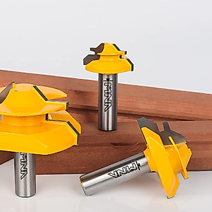 MNA 45 Degree Lock Miter Router Bit 3-Piece Set, for 1/2”, 3/4”, 1” Cutting Height, 1/2 Inch Shank. Easy to Create Lock Miter Joint