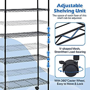 Dkeli 5 Tier Wire Shelving with Wheels, 14"x30"x60" Storage Shelves NSF Heavy Duty Adjustable Utility Rolling Steel Garage Shelving Metal Storage Rack, Black