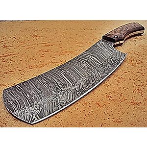 CP-285, Damascus Steel 12.00 Inches Cleaver style Knife – Solid Rose Wood Handle (Damascus Steel 1)