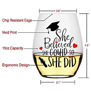 Perfectinsoy She Believed She Could so She Did Wine Glass, Inspirational Gifts for Women, Congratulations Gifts for Women, College Gifts for Girls, New Job Gifts for Women, BossThanksgiving Gifts
