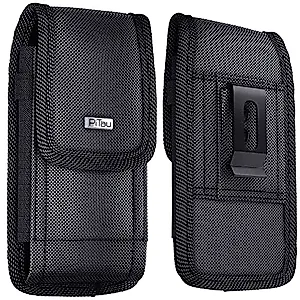PiTau Holster for iPhone SE, iPhone 8, 7, 6s, 6 Cell Phone Belt Holder Case with Belt Clip, Belt Loop Carrying Pouch Cover (Fits iPhone SE, 8 7 with Otterbox, Battery Case on) Black Medium Size