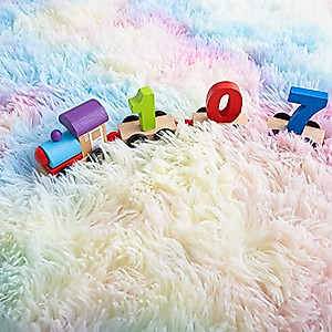 Noahas Fluffy Rainbow Rug for Girls Bedroom, 4 x 6 Feet Pink Rugs for Bedroom Girls,Kids Room Rug,Fuzzy Rainbow Carpet Bedroom Rug,Playroom Shag Rug,Nursery Rugs for Baby,Room Decor for Teen Girls