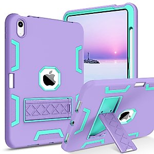BENTOBEN for iPad 10th Generation Case,10.9 inch 2022 iPad Case, iPad 10 Case, Slim Fit Kickstand Shockproof Rugged Protection Soft Silicone Bumper Drop Protective Girls Boys Kids Cover, Purple/Mint