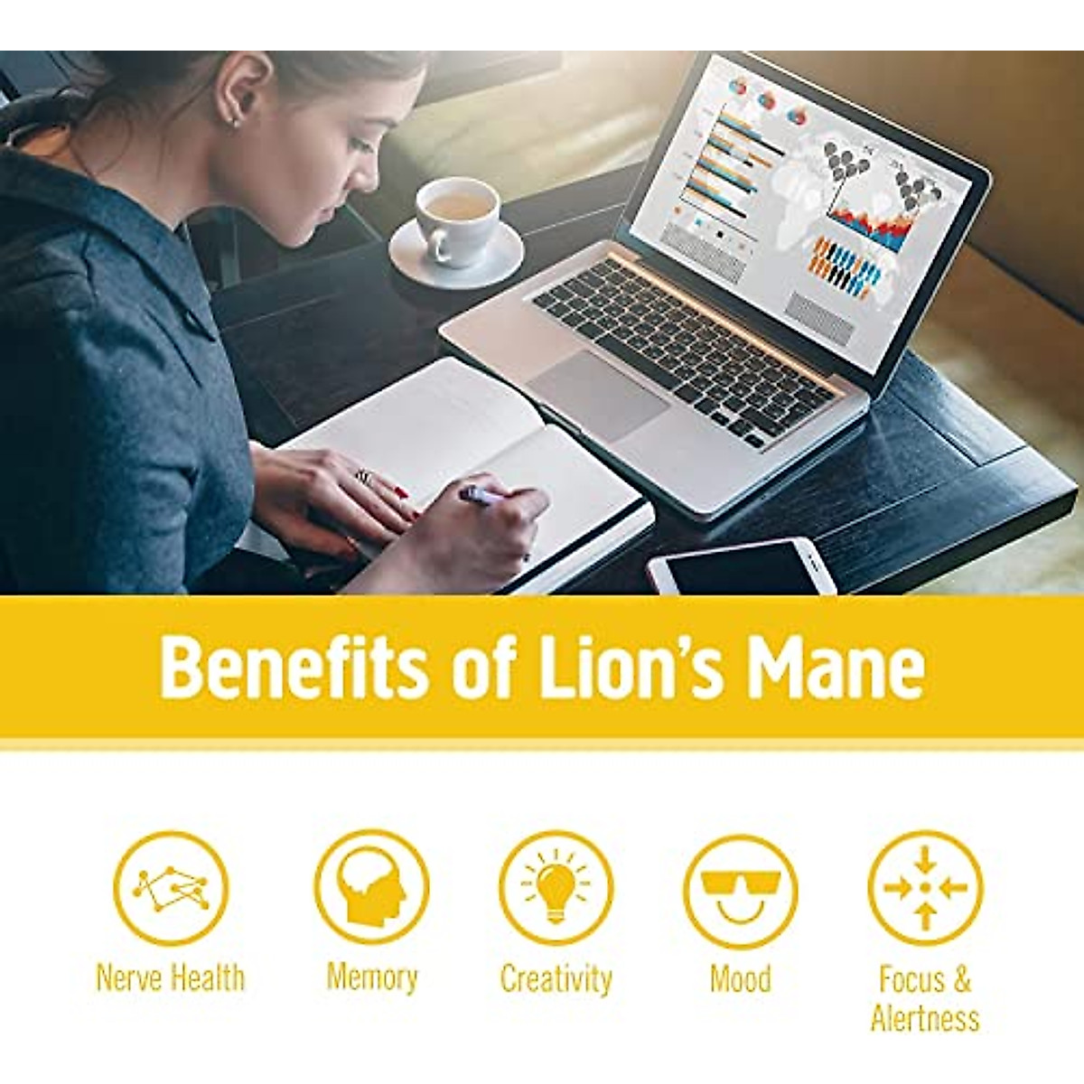 Om Mushroom Superfood Lion's Mane Mushroom Capsules Superfood Supplement, 90 Count, 30 Day Supply, Fruit Body and Mycelium Nootropic for Memory, Focus, Nerve Health and Immune Support