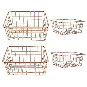 4 Decorative Rose Gold Baskets 2 Large Size and 2 Small Size Perfect Storage for Home and Office Brought to You by Majika Premier
