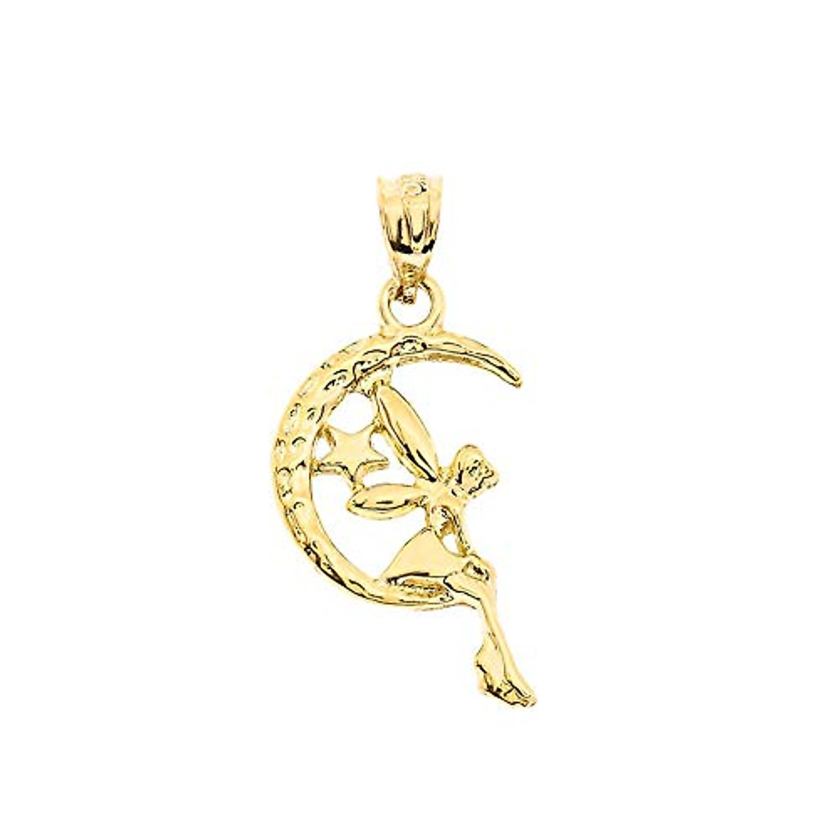 CaliRoseJewelry 10k Tinkerbell Fairy Tale on The Moon Charm Pendant in Yellow Gold