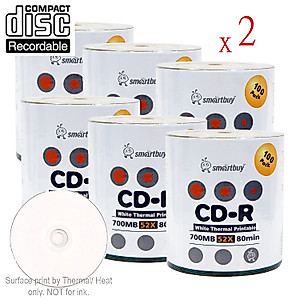 Smartbuy 700mb/80min 52x CD-R White Thermal Hub Printable Blank Recordable Media Disc (1200-Disc)