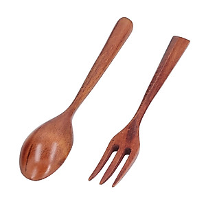 Wooden Fork Spoon Set Large Lacquered Wood Spoon Fork Tableware Dinnerware 2Pcs Triangular Handle Cooking Tableware