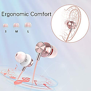 Mijiaer in-Ear Earbuds Wired, Wired Ear Buds with Microphone 3.5mm Jack Earphones Cute Headphones with Storage Case for Women, Girls, Teen Applicable for Small Ear (Rose Gold)