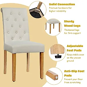 Giantex Upholstered Accent Dining Chairs Set of 4, Dining Side Chairs w/Adjustable Anti-Slip Foot Pads, High Back, Sturdy Wood Legs, High Back Tufted Parsons Chair for Kitchen Dining Room (4, Beige)