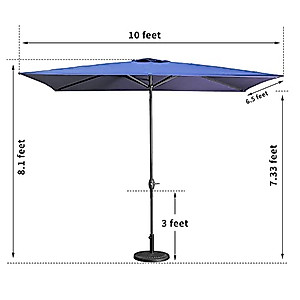 Aok Garden 6.5x10 ft Rectangular Patio Umbrella Outdoor Market Table Umbrella Aluminum Pole with Tilt and Crank 6 Sturdy Ribs for Deck Lawn Pool, Navy Blue